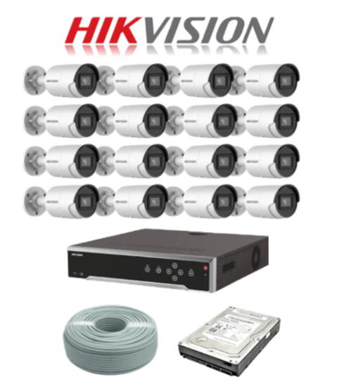 Hikvision 4MP IP camera kit, 32ch 4K AcuSense NVR with 16 POE, 16 x Hi ...